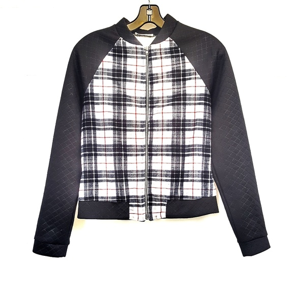 Jackets & Coats | Black Checked Zip Jacket | Poshmark
